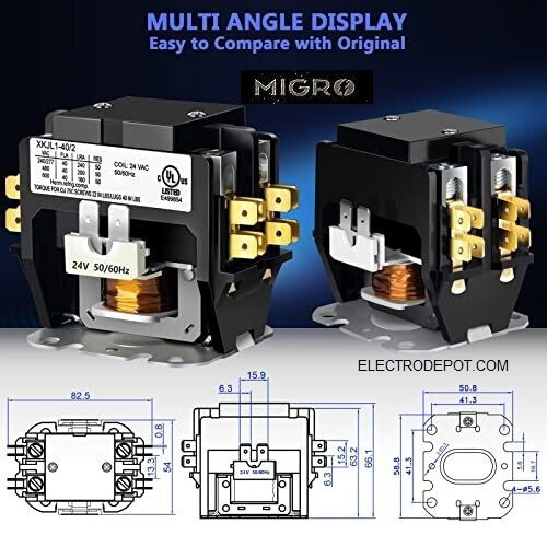 Contactor 2 Pole 40A 24V Coil HVAC 50A 30A AC Compressor Fan Air ...