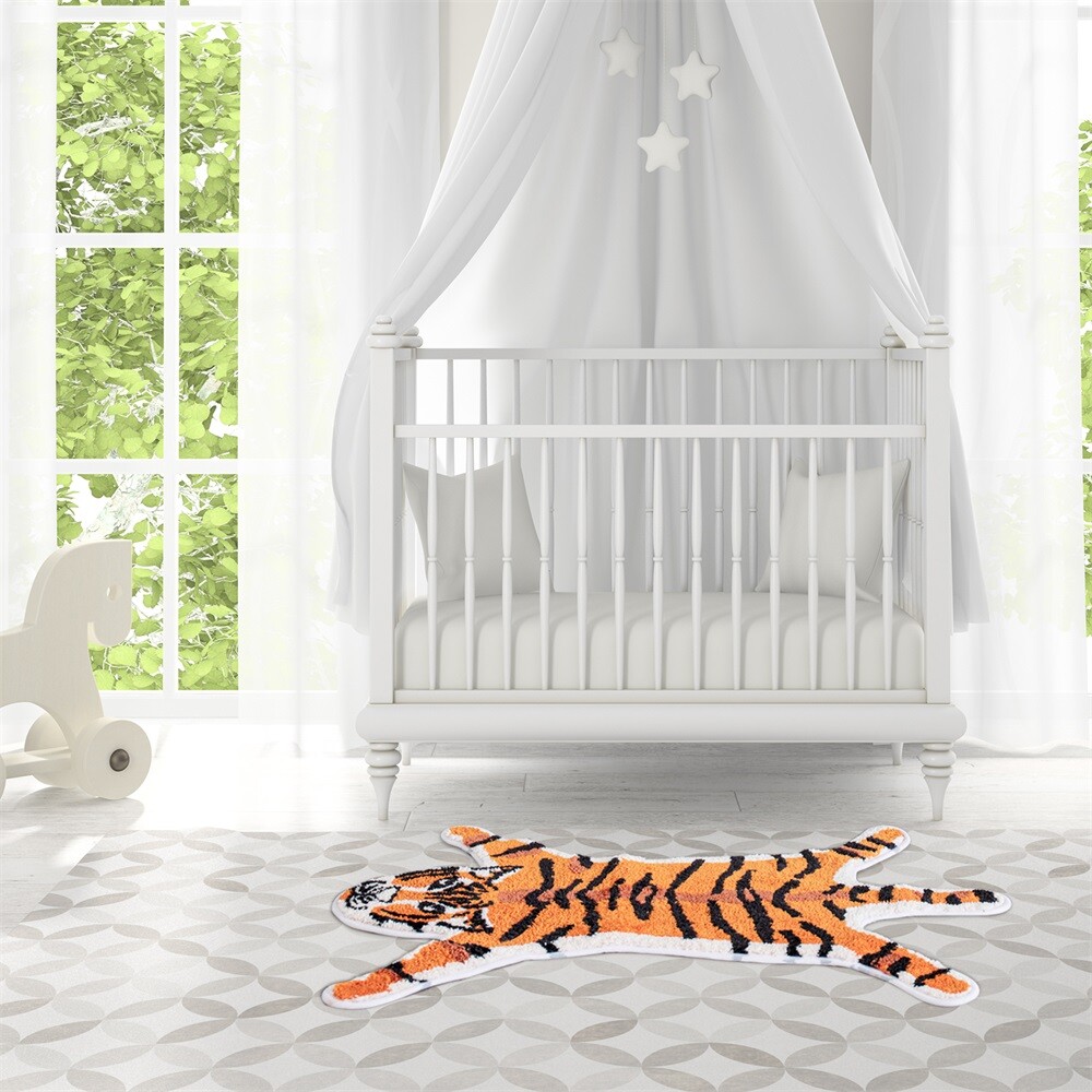 Tiger Print Area Rug Faux Skin Rug Hide Cute Non-slip Carpet Floor Mat ...