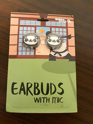 Gabba Goods Panda Earbuds Headphones with Mic Black w/ White Cable NEW ...