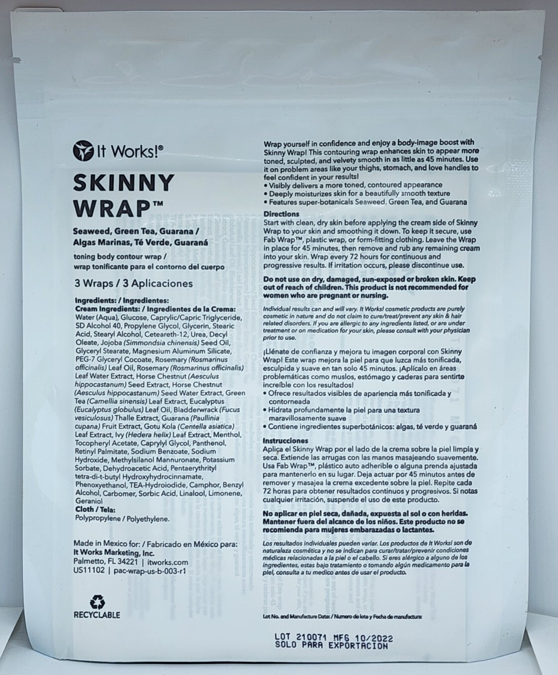 It Works! Skinny Wrap Body Tightening Toning Firming Contour Wraps New ...