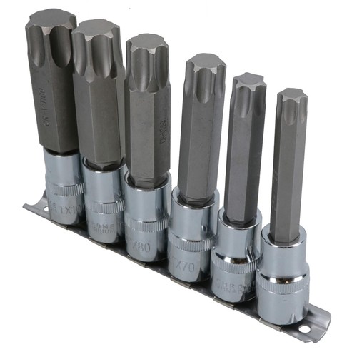 6pc 1/2" Drive T55-T100 Star Torx Socket Bit Set Ratchet Torque 100mm ...