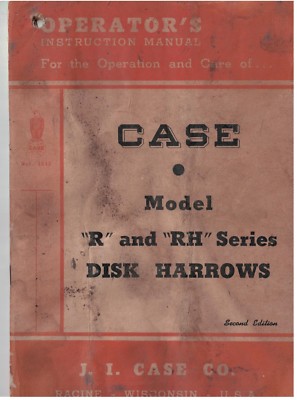 Vintage Original Operating Instruction J. I. Case Model R & RH Disk ...