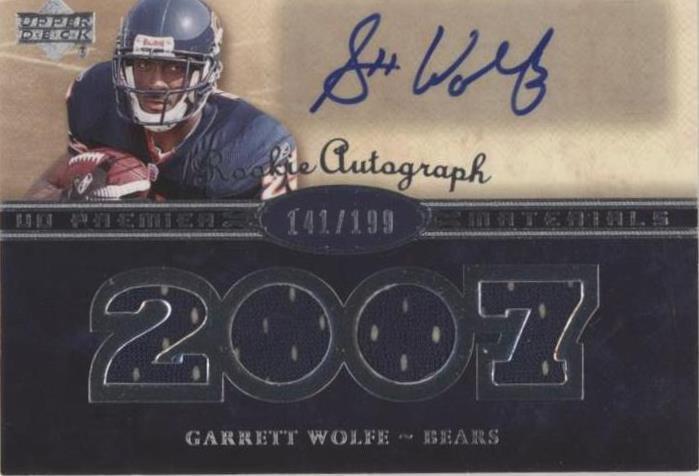 2007 UD Premier - Rookie Autograph Materials Garrett Wolfe #156 /199 ...