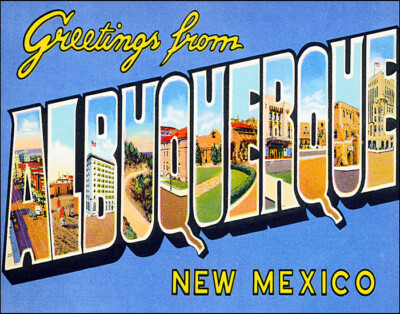 POSTER GREETINGS FROM ALBUQUERQUE NEW MEXICO USA TRAVEL VINTAGE REPRO ...