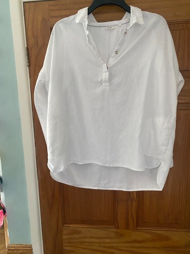 Fat Face linen mix trim white pop over top + pockets size 14 EUC | eBay UK