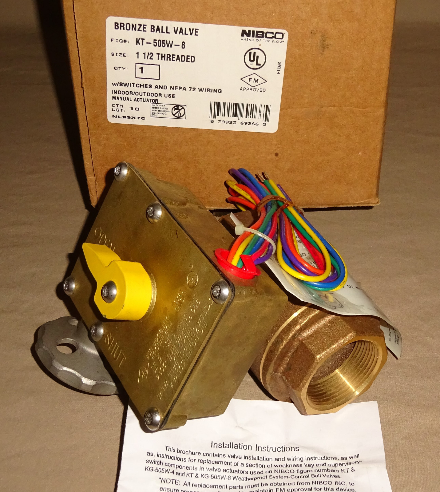 Nibco KT-505W-8 Bronze Ball Valve 1 1/2" Threaded KT505W8 Actuator NEW ...