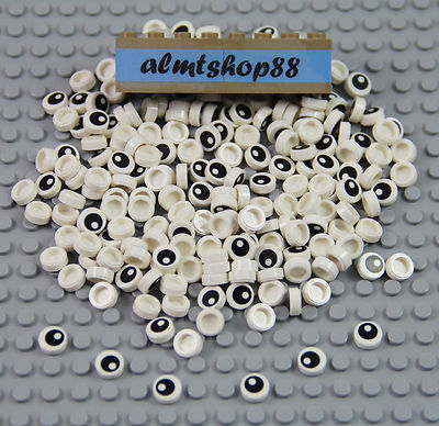 LEGO - 1x1 Round Tiles, White w/ Black Eye Pupil Pattern 98138pb007 Lot ...