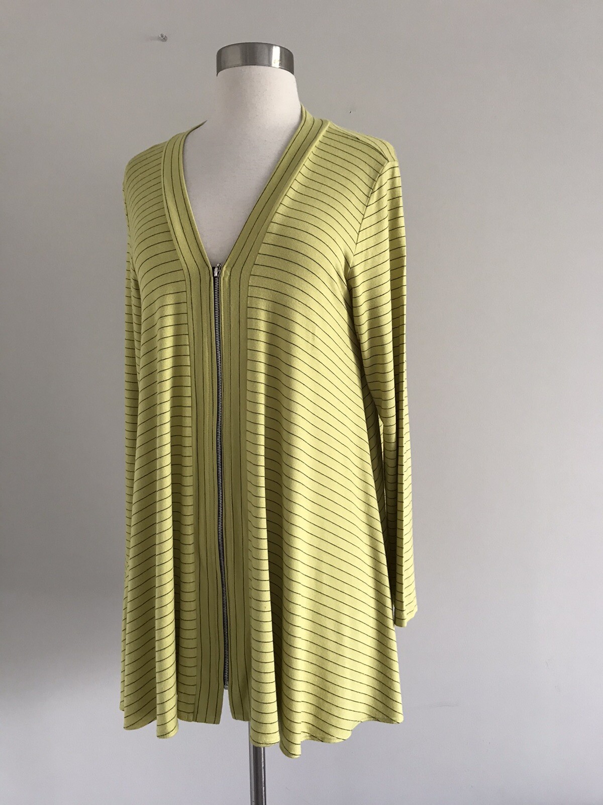 COMFY USA STRETCHY FULL ZIP STRIPED JERSEY LONG SLEEVE A-LINE SHIRT TOP ...