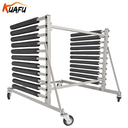 KUAFU 10 Slot Mobile Auto Windshield Glass Storage Rack w/ 4 Heavy Duty ...