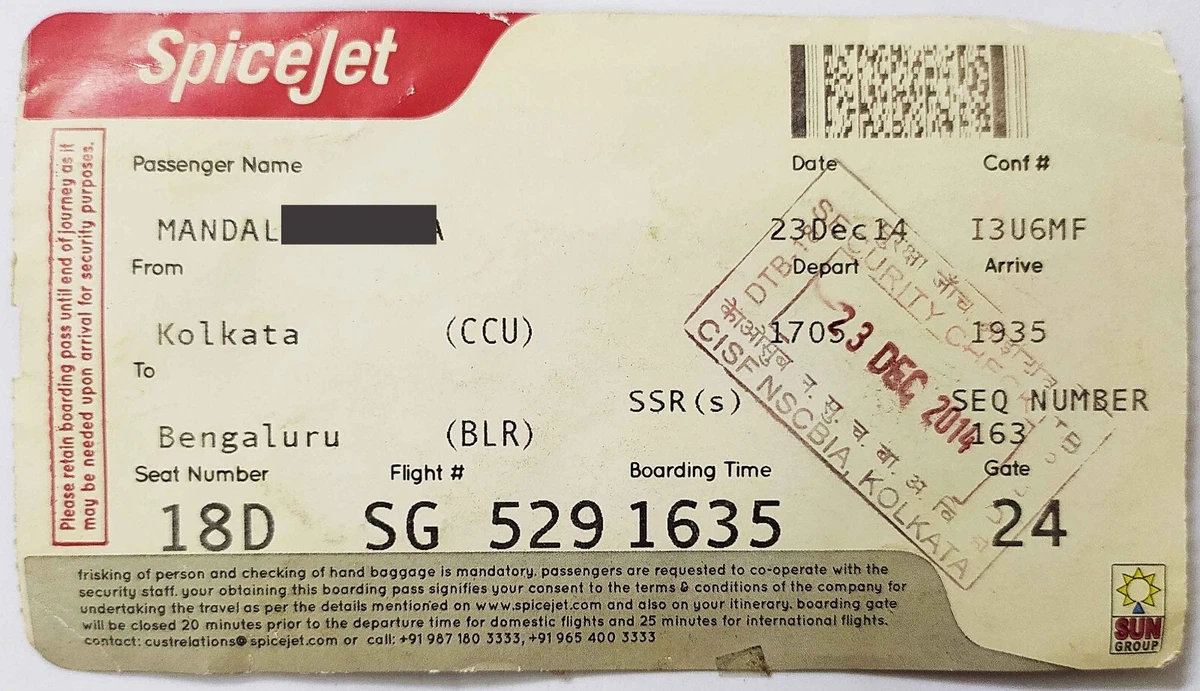 Spicejet Boarding Pass