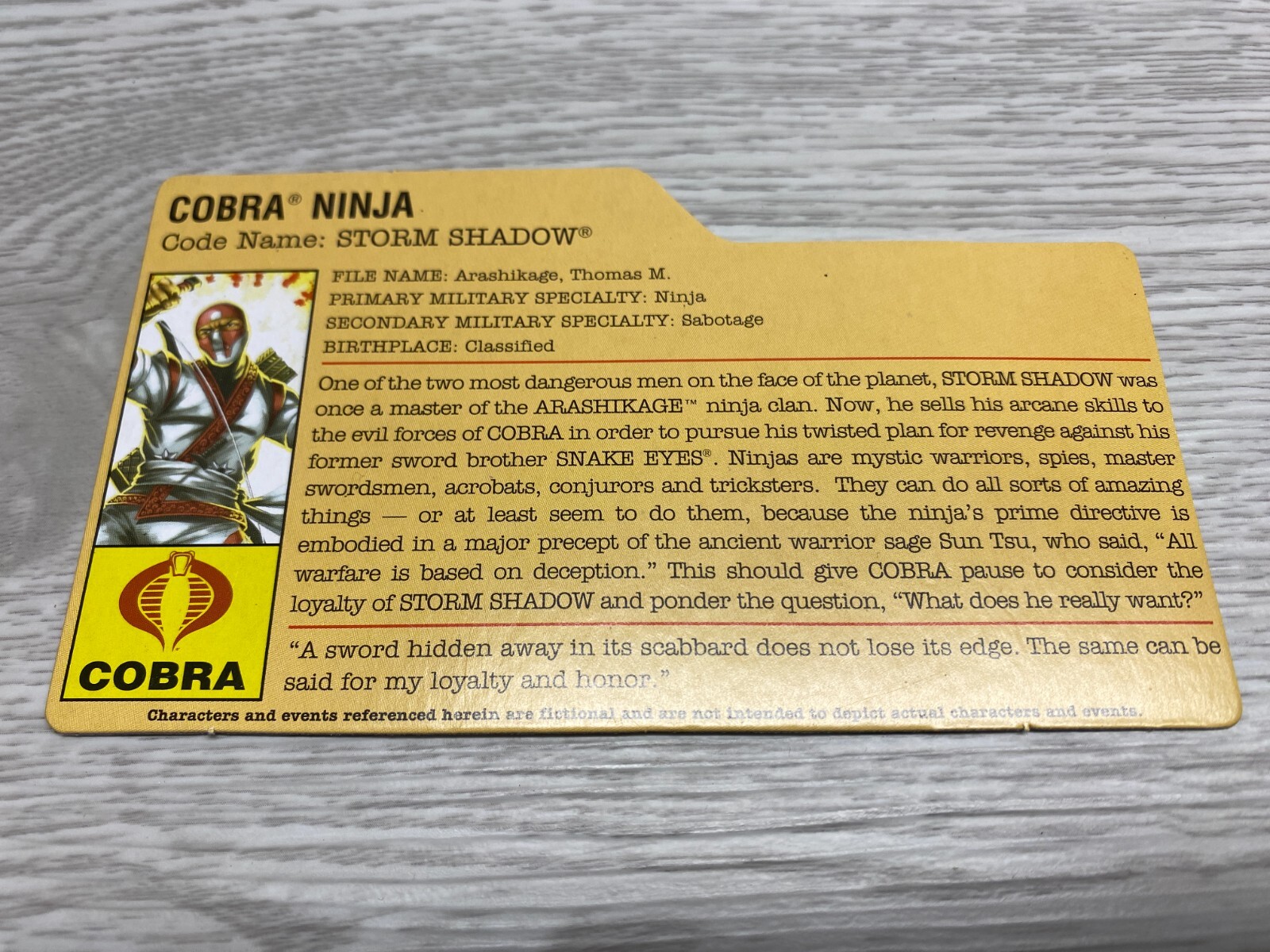 Hasbro Gi Joe Classified - Ninja Code Name STORM SHADOW File Card Only ...