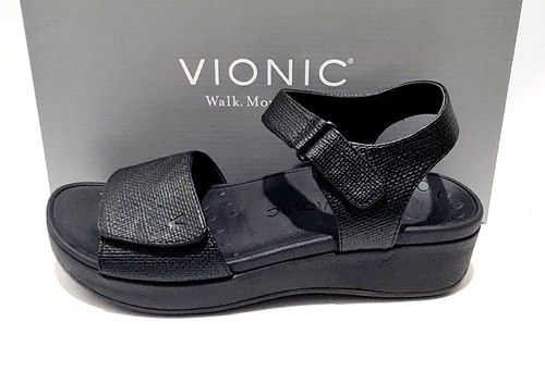 Vionic Raz Black Orthotic Wedge Platform Sandals Wide Fit New with Box ...
