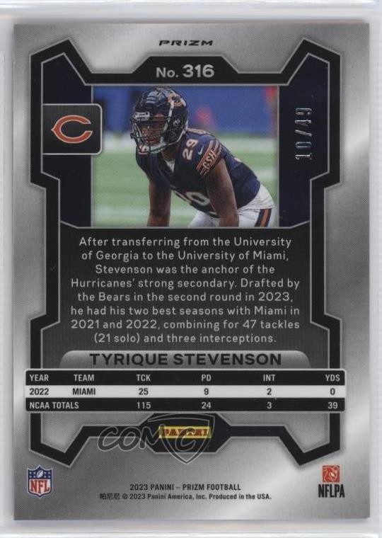 2023 Panini Prizm Rookies Purple Power /49 Tyrique Stevenson #316 ...