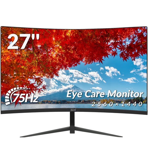 27 inch Curved Monitor with 2K 2560 x 1440|75hz Computer Monitor 27 ...