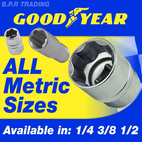 Goodyear Metric Hex Sockets 1/4 3/8 1/2 Square Drive Set Sizes Standard ...