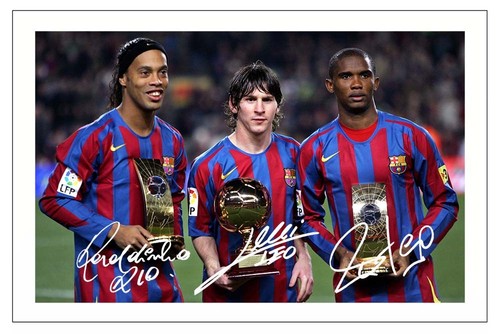 RONALDINHO LIONEL MESSI SAMUEL ETO'O BARCELONA AUTOGRAPH SIGNED PHOTO ...