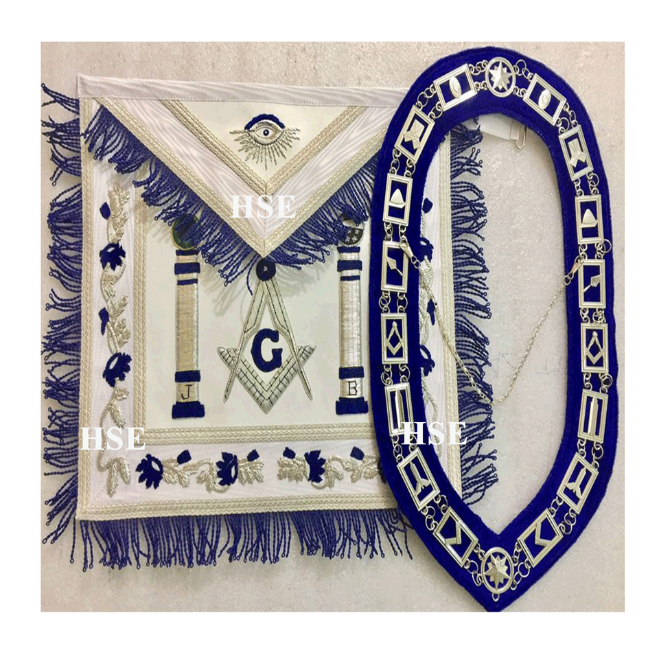 MASONIC REGALIA MASTER MASON APRON WITH COLLAR FULLY HAND EMBROIDERY ...
