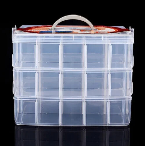 Clear Compartment Box Transparent Plastic Storage 3 Layer Divider Large ...