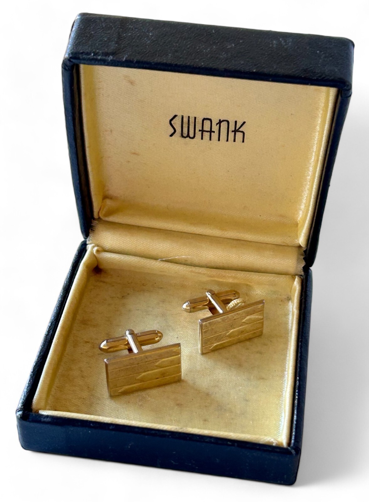 Vintage SWANK arrow MCM etched gold tone cufflinks bo… - Gem