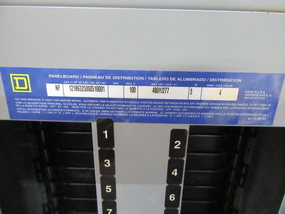 100 AMP SQUARE D EDB / NF PANELBOARD PANEL MAIN LUG MLO 3 PH 4 W 600 / ...