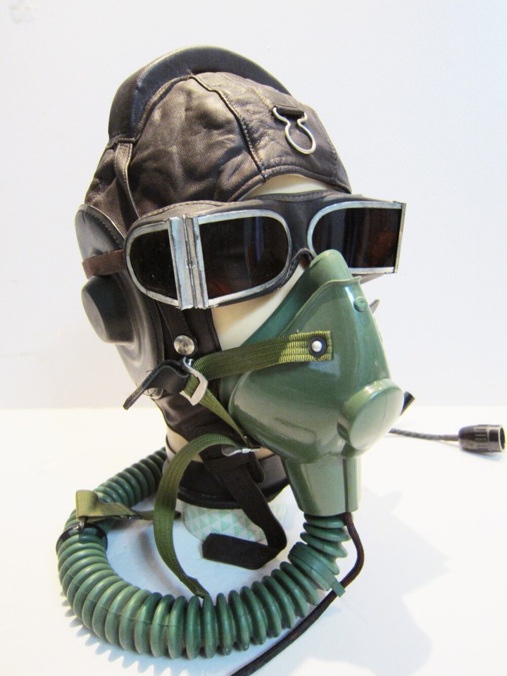 Flight Helmet Fighter Pilot Mesh Leather Helmet Oxygen Mask Goggles 2 ...