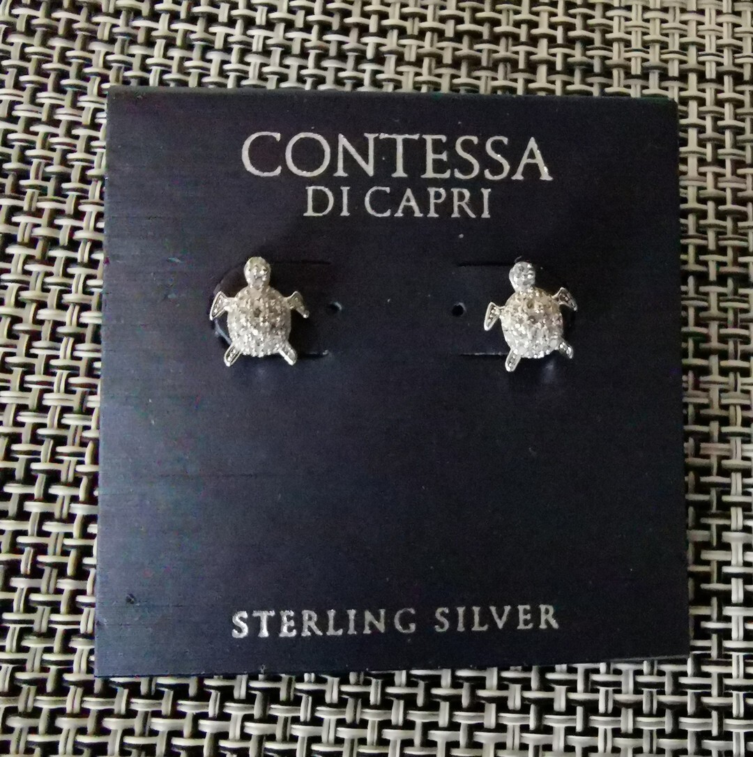 Contessa Di Capri Sterling Silver Cz Turtle Stud Earrings NEW | eBay