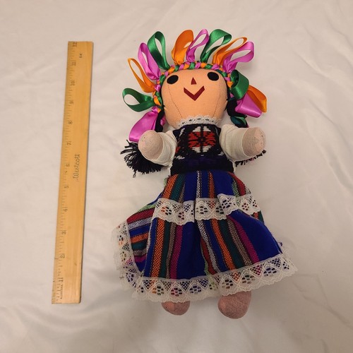 Handmade Mexican Rag Doll Braids Folk Art Cloth 10”+ Mexico Soft Vtg ...