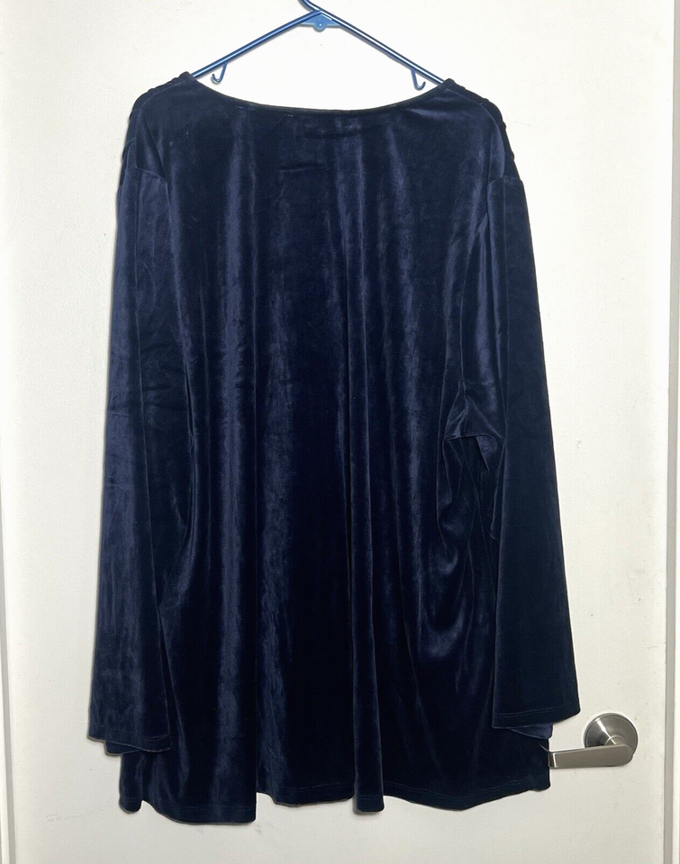 Woman Within Velour Tunic Blouse PLUS 2X Blue LS Pintuck Button Up V ...