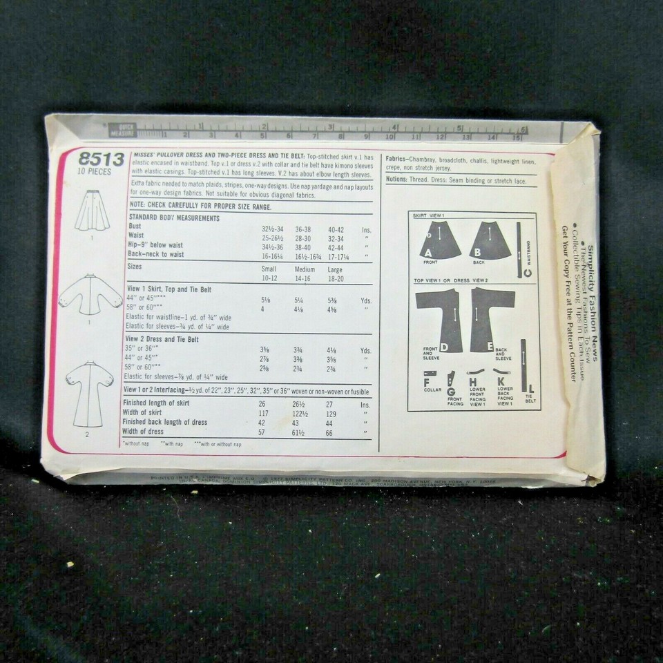 Simplicity Pattern 8513 Loose Pullover & Two-Piece Dress Sz 10 12 UNCUT ...