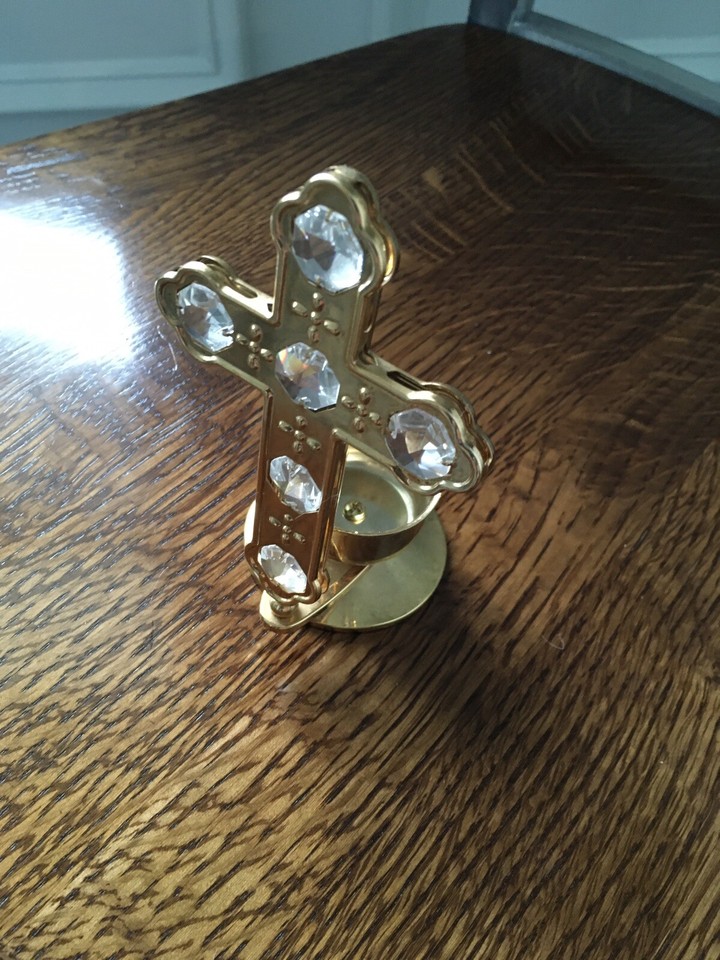 Vintage Cross Mascot USA 24k Goldplated Austrian Crystal Candle Holder ...