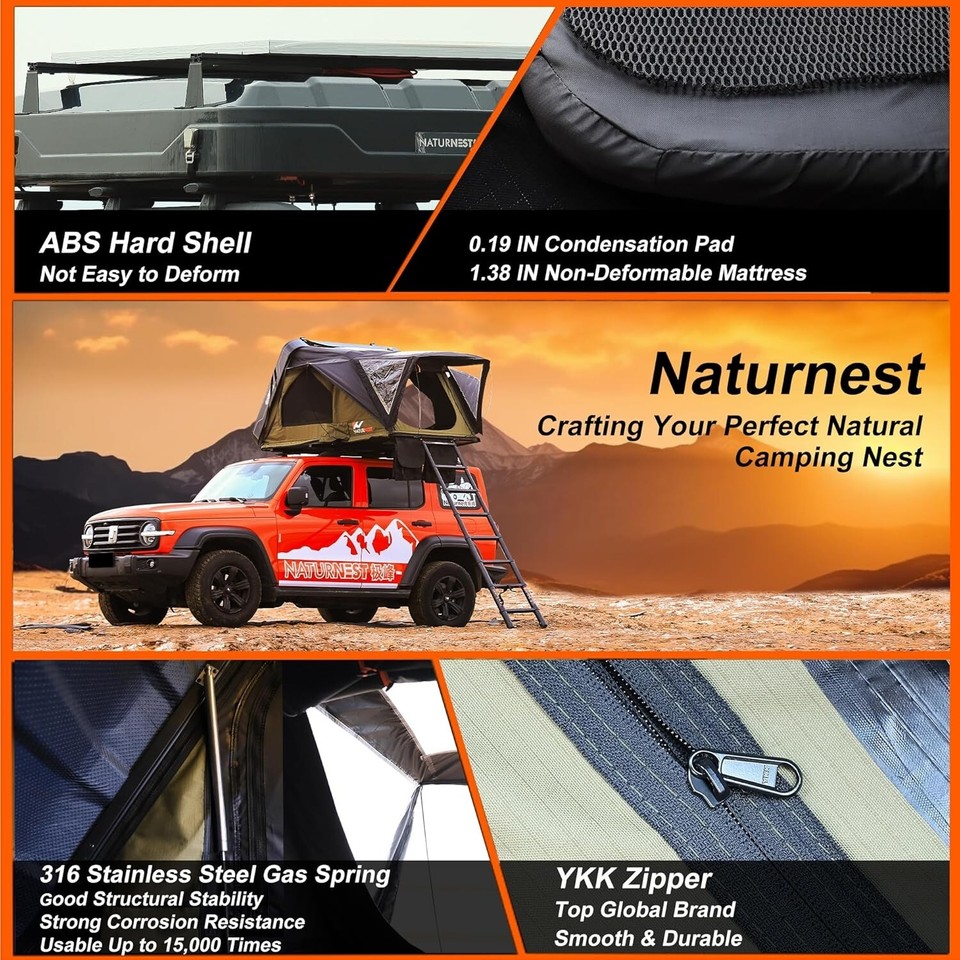 Naturnest ABS Clamshell Roof Top Tent Hardshell Camping Overland Tent w ...