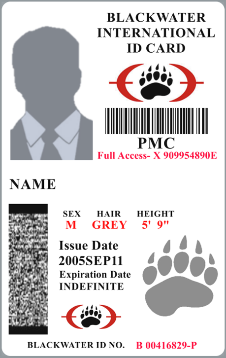 BLACKWATER INTERN'L or TRIPLE CANOPY ID cards Custom Made with Your ...