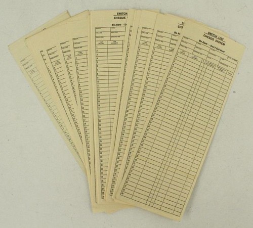 Vintage Railroad Paper 10PC Lot SWITCH List CHESSIE SYSTEM Card Stock ...
