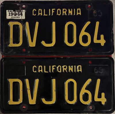 Amazing Pair Of 1964 California Passenger Vehicle License Plates Number ...