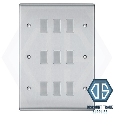 BG Brushed Steel Satin Chrome 9 Gang 2 Way Custom Grid Light Switch ...
