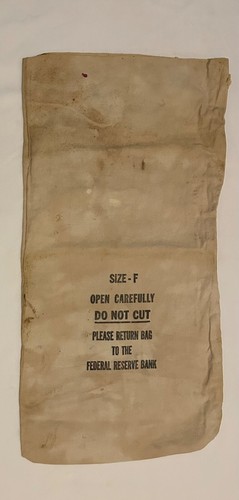 Vintage SIZE-F FEDERAL RESERVE Canvas Money Coin Bank Bag McDowell ...