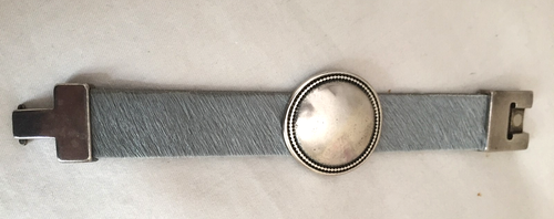 Brighton cuff bracelet~unusual gray cowhide w. silver pewter disc~small ...