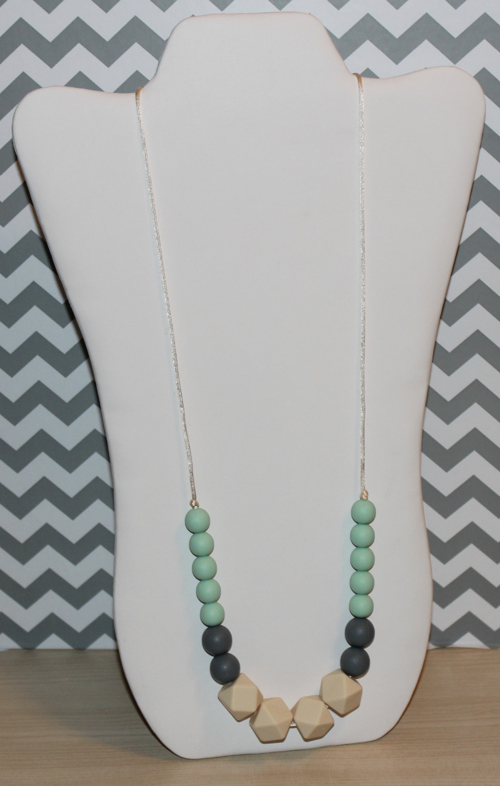 Silicone Necklace Teether Teething Nursing Mint Gray Beige Baby Shower ...