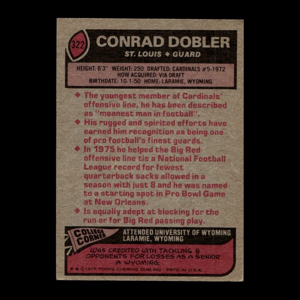 Conrad Dobler 1977 Topps St. Louis Cardinals #322 R324E 11 | eBay