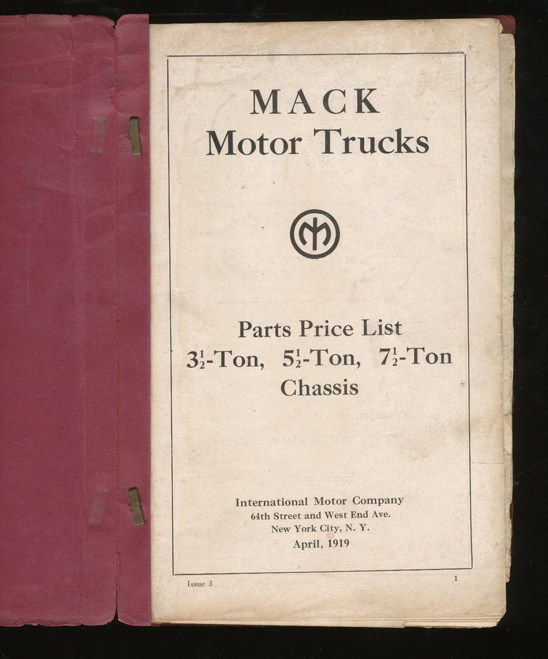 E11 - MACK AB VINTAGE ORIGINAL 1919 PARTS PRICE LIST MANUAL | eBay