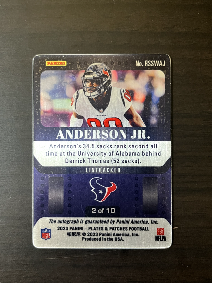 Will Anderson Jr 2023 Plates Patches Steel Signatures Gold /10 RSSWAJ ...