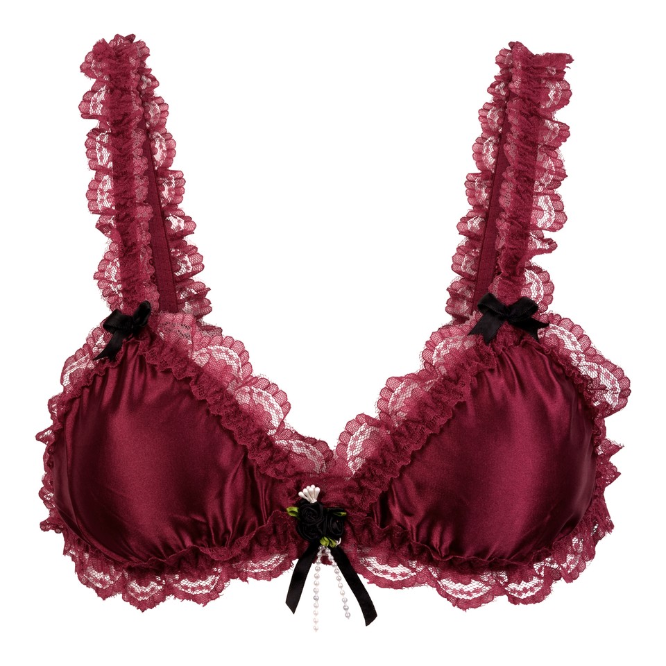 Satini Sissy Frilly Lace Fitted Satin Bralette Bra Sizes S to XXL | eBay
