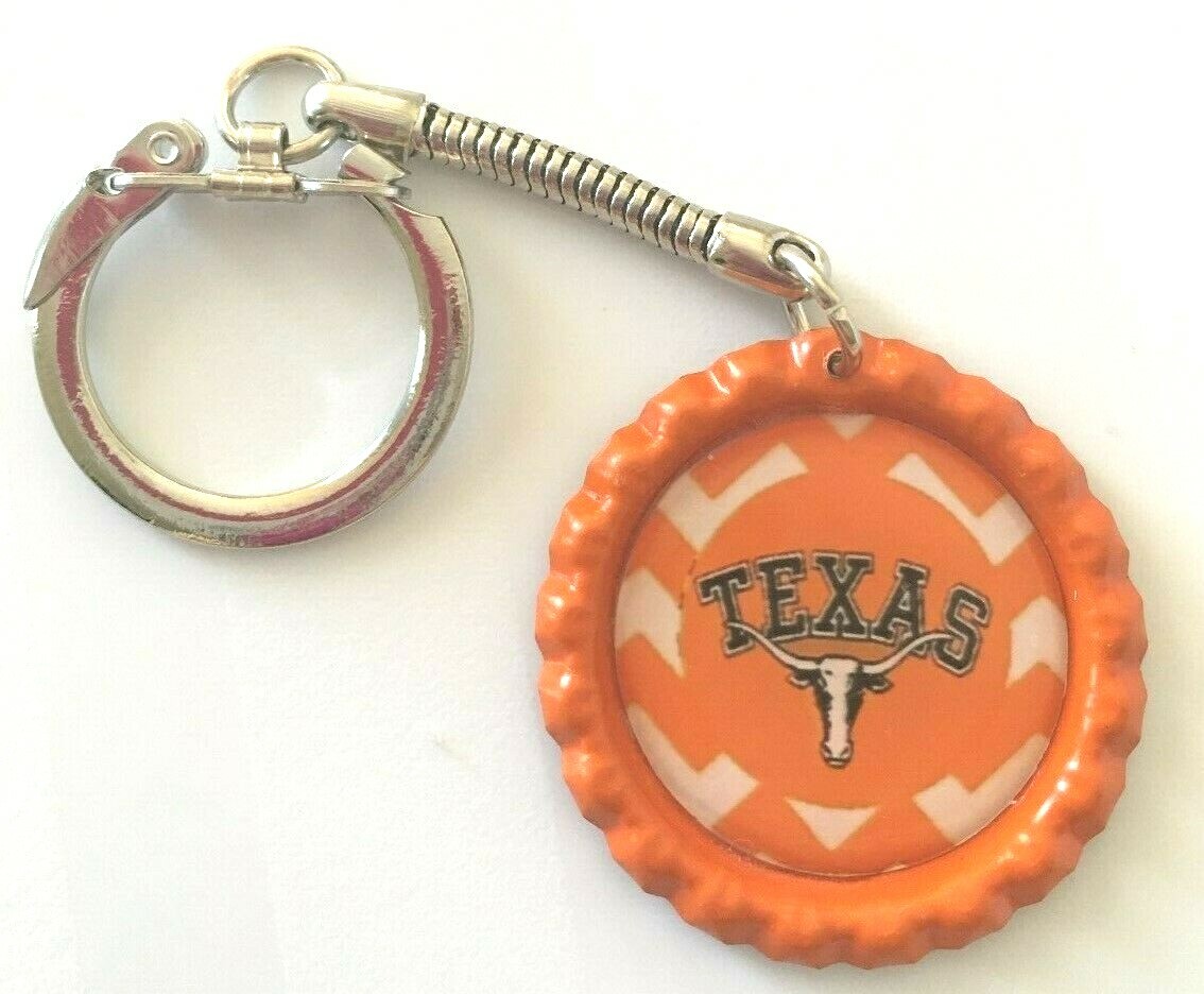 Beautiful Texas Longhorns Bottle Cap Keychain on silvertone keyring | eBay