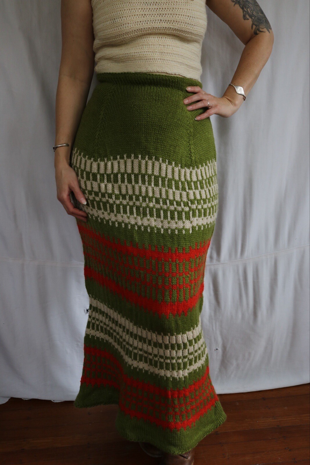 Vintage 1960s 1970s Knit Wool Skirt - Gem