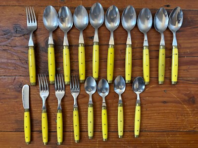 Vintage MCM Melron Bistro Yellow Handle Stainless Steel Flatware 18 Pc ...