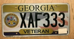 GEORGIA GRAPHIC US ARMY MILITARY VETERAN LICENSE PLATE " XAF 333 " GA ...