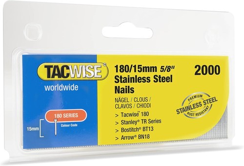 Tacwise 1509 Type 180 / 15 mm Stainless Steel 18G Brad Nails, Pack of ...