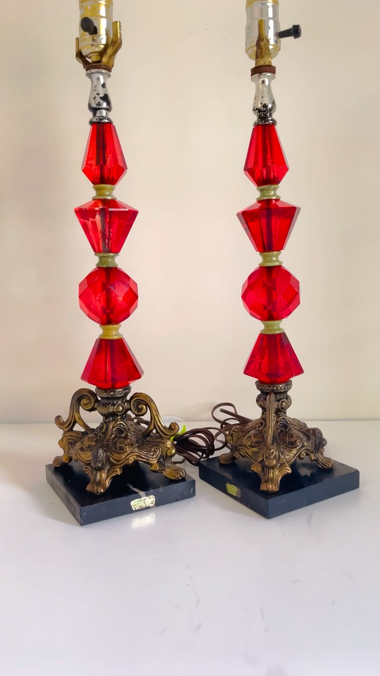 VTG 1960s MID Century Modern Red Acrylic Jewel Prism Marble Base Iron ...