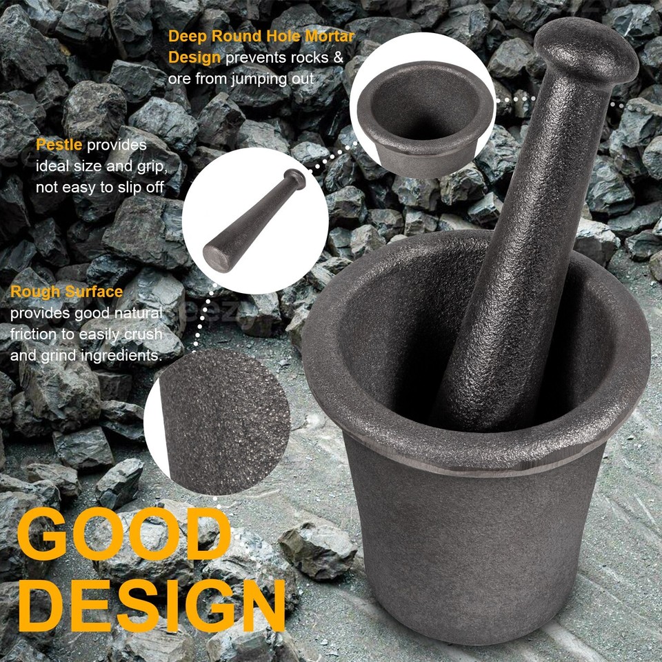 Cast Steel Mortar and Pestle Set Rock Ore Crusher Pulverizer Assay Gold ...