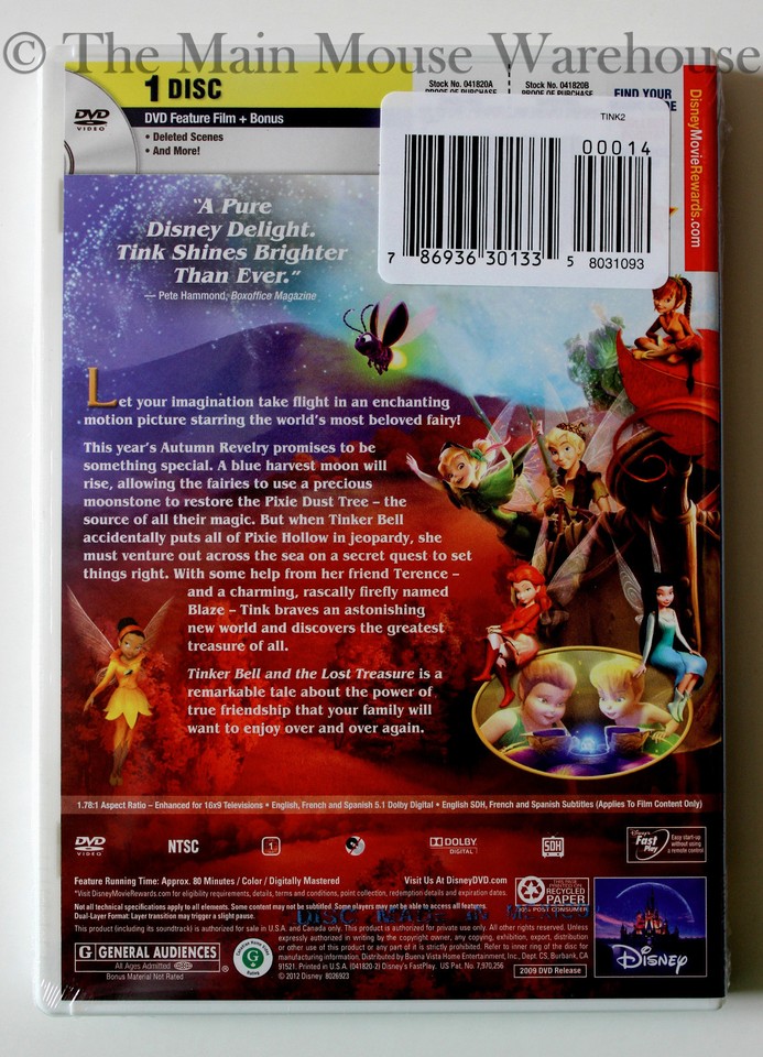 Disney TinkerBell Tinker Bell and the Lost Treasure DVD English French ...